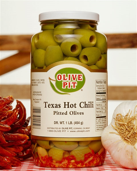 Olive Pit Texas Hot Chili Olives - Pitted